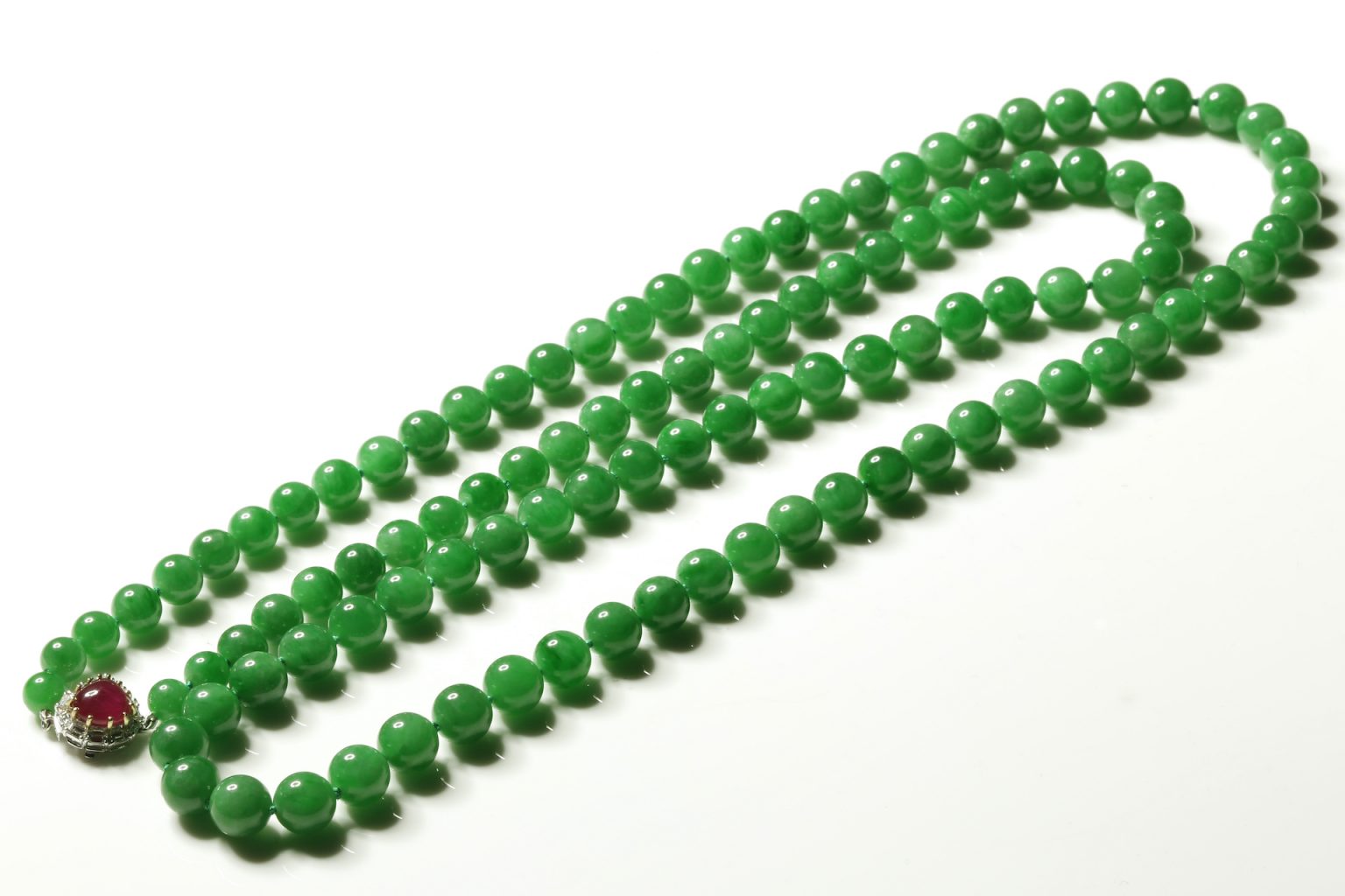 Jadeite Bead Necklace with Ruby and Diamonds | | ILIA JEWELLERY
